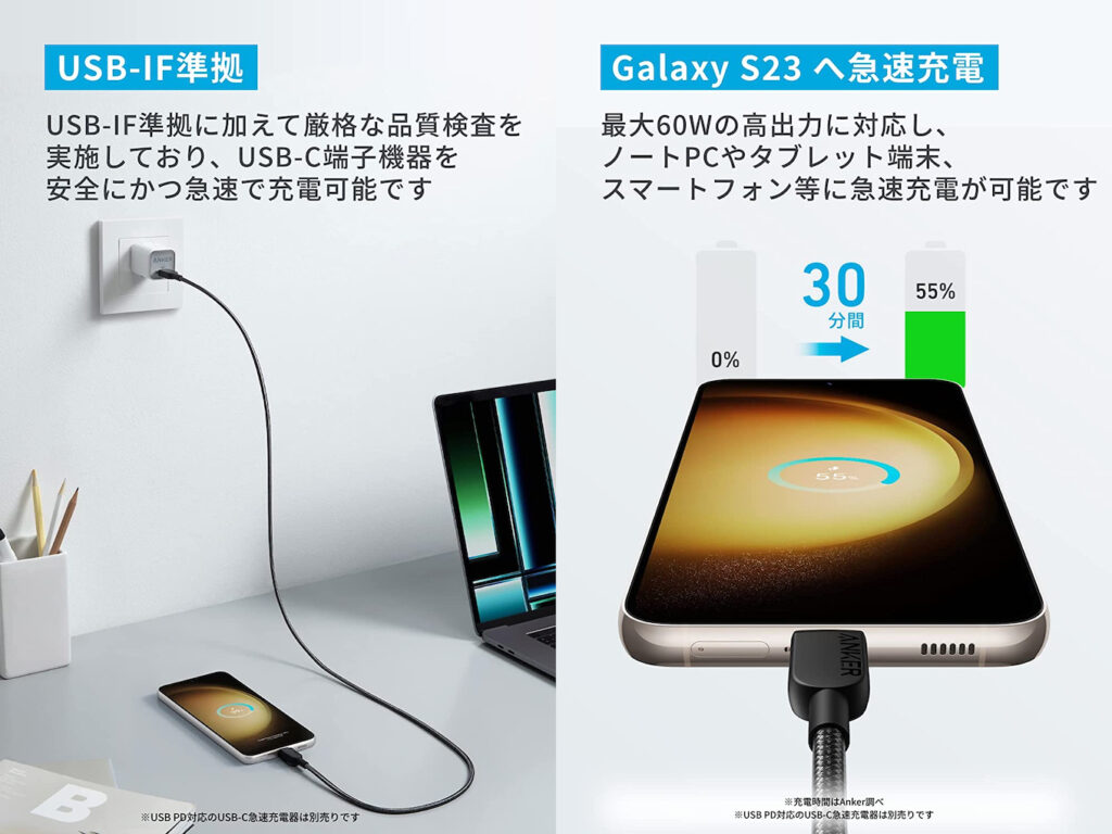 Anker Japan、高耐久ナイロンケーブルを採用し最大60W出力に対応した「Anker 310 高耐久ナイロン USB-C & USB-Cケーブル 0.9/1.8/3.0m」を発売。