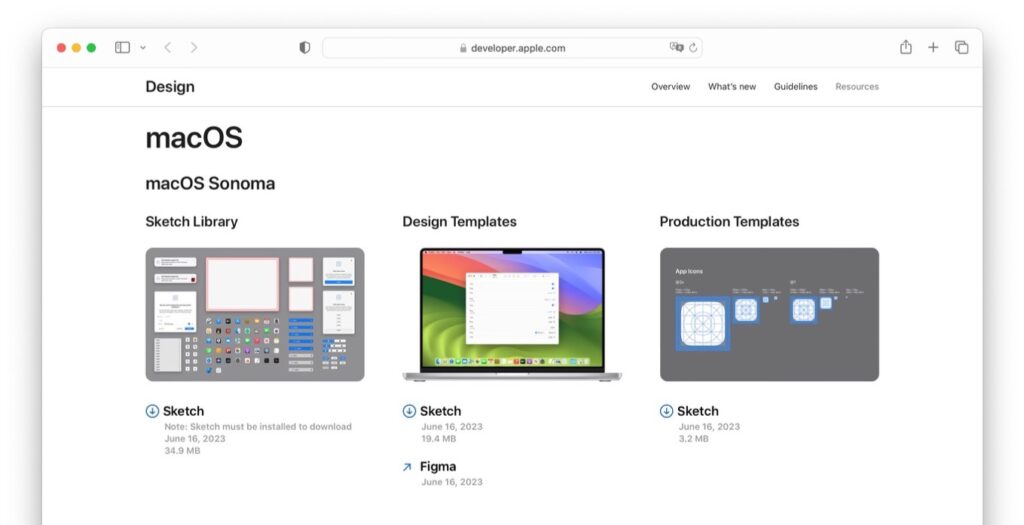 Apple、macOS 14 Sonomaに対応したデザインテンプレートをSketchとFigma用に公開。