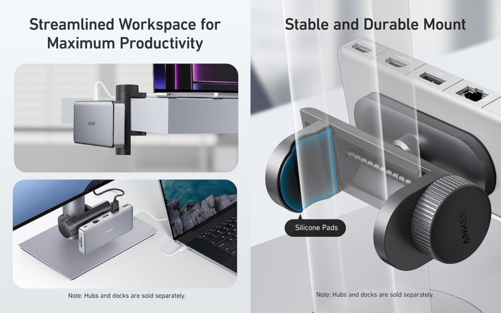 米Anker、USB-Cハブやドッキングステーションをデスクやディスプレイスタンドに固定できる「Anker Hub Mounting Kit」を発売。