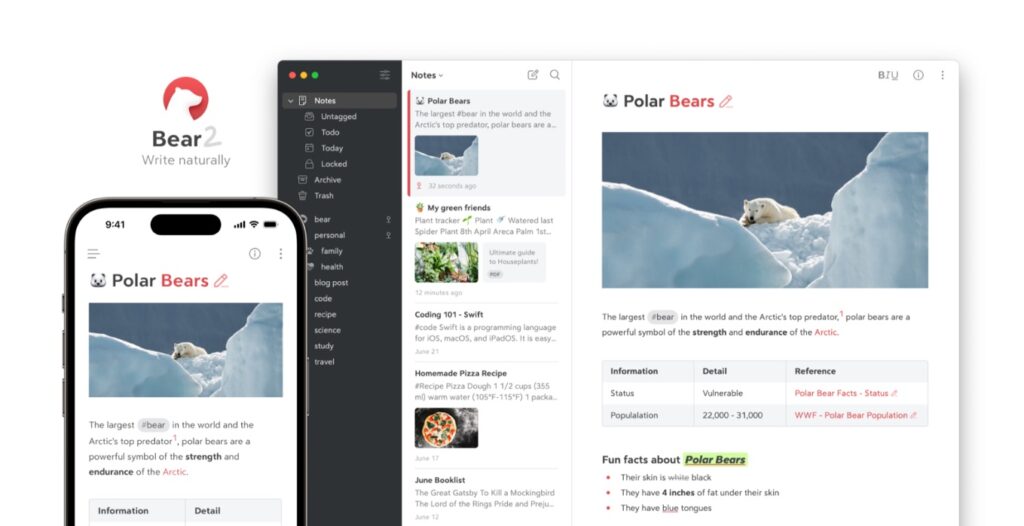 Apple Design Awardsを受賞したMarkdown対応のノートアプリBearが近く「Bear v2」にメジャーアップデート。