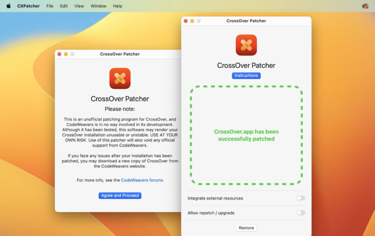 CrossOverにAppleのGame Porting Toolkitを適用してMacでDirectX 12対応ゲームをプレイできるようにするパッチ「CXPatcher」がリリース。
