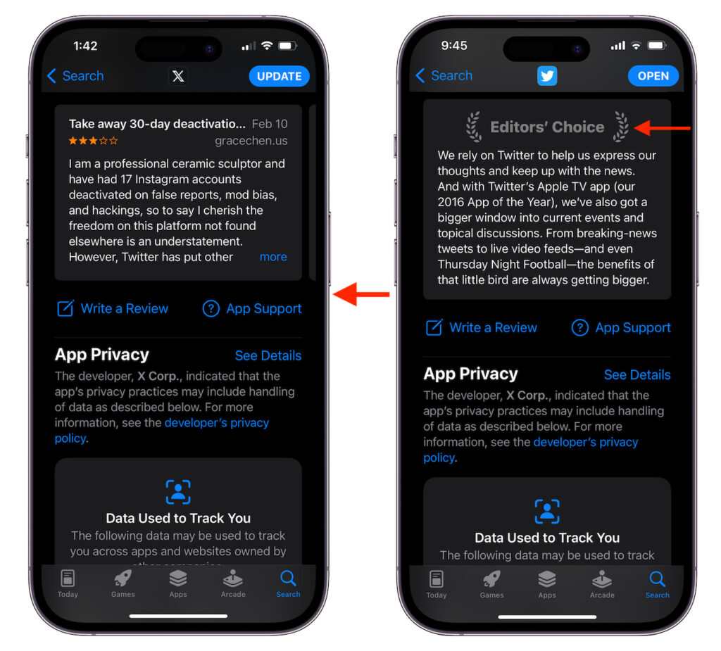 Twitter for iOSがv10.0アップデートでアプリのアイコンに続きアプリ名も「X」に。