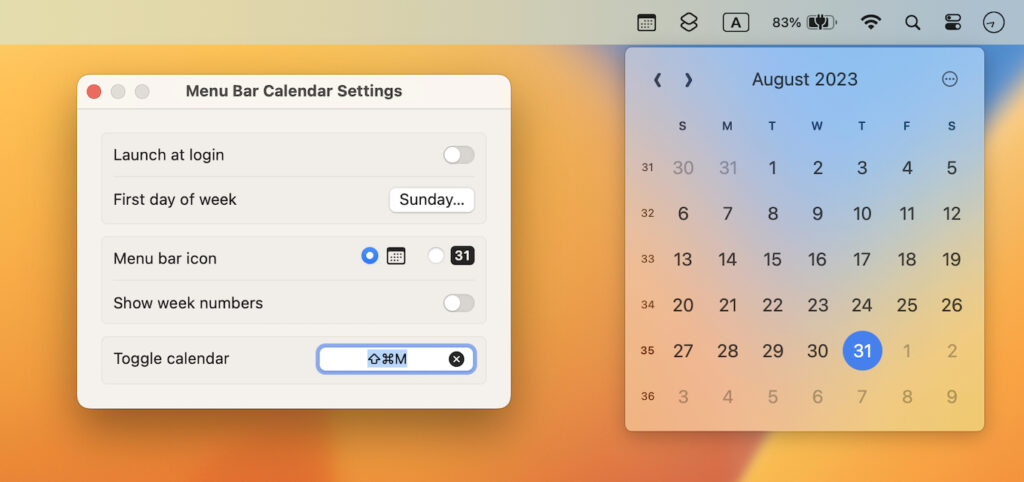 ショートカットキーやクリックでメニューバーに素早くカレンダーを表示できるMacアプリ「Menu Bar Calendar」がリリース。