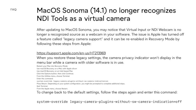 NewTek、macOS 14.1 Sonomaアップデート後にNDI ToolsのVirtual InputやNDI Webcamが利用でき ...