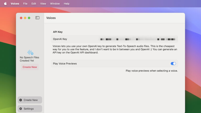 OpenAIのText to Speech APIを利用し、テキストの読み上げ/音声ファイルを作成できるMacアプリ「Voices」がリリース。