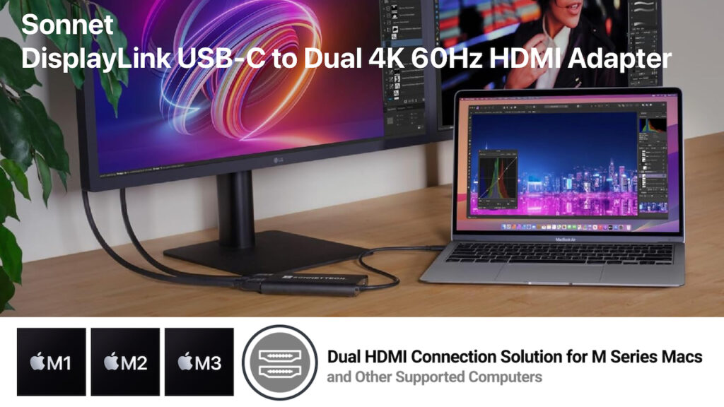 Sonnet、DisplayLinkチップを採用しApple M1~M3チップ搭載のMacでも最大2台の4k/60Hzディスプレイ出力が可能な ...