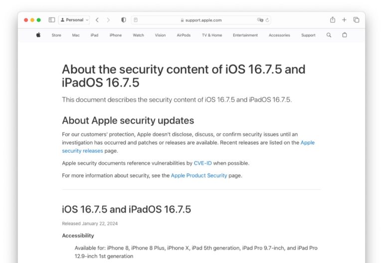 Apple、iPhone 8/Xや初代iPad Pro/iPad (第5世代)など向けに複数の脆弱性を修正した「iOS/iPadOS 16.7.5」をリリース。