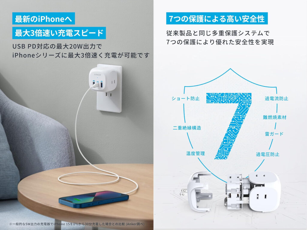 Anker Japan、手のひらサイズながら3つのAC差込口とUSB-A/-Cポートを備えた電源タップ「Anker PowerExtend ...