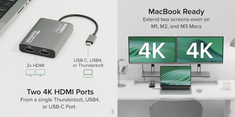 Plugable、DisplayLinkチップを採用しApple M1~M3チップ搭載のMacでも最大2台の4K60Hzディスプレイ出力が可能 ...