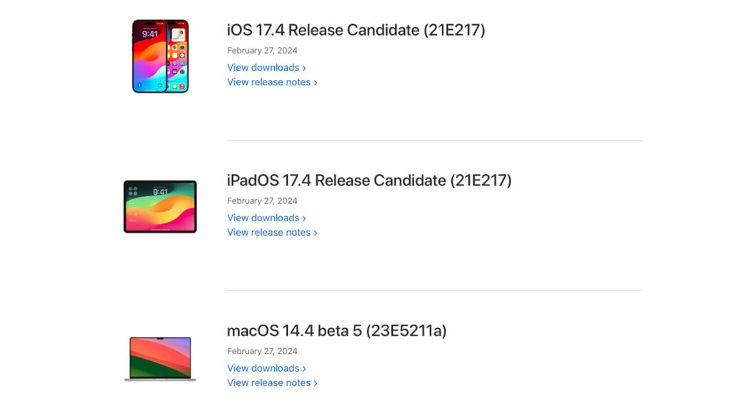 Apple、開発者向けに「macOS 14.4 Sonoma Beta 5」や「iOS/iPadOS 17.4 RC」、「visionOS 1.1 Beta 4」などを公開。「iOS 16.7 ...