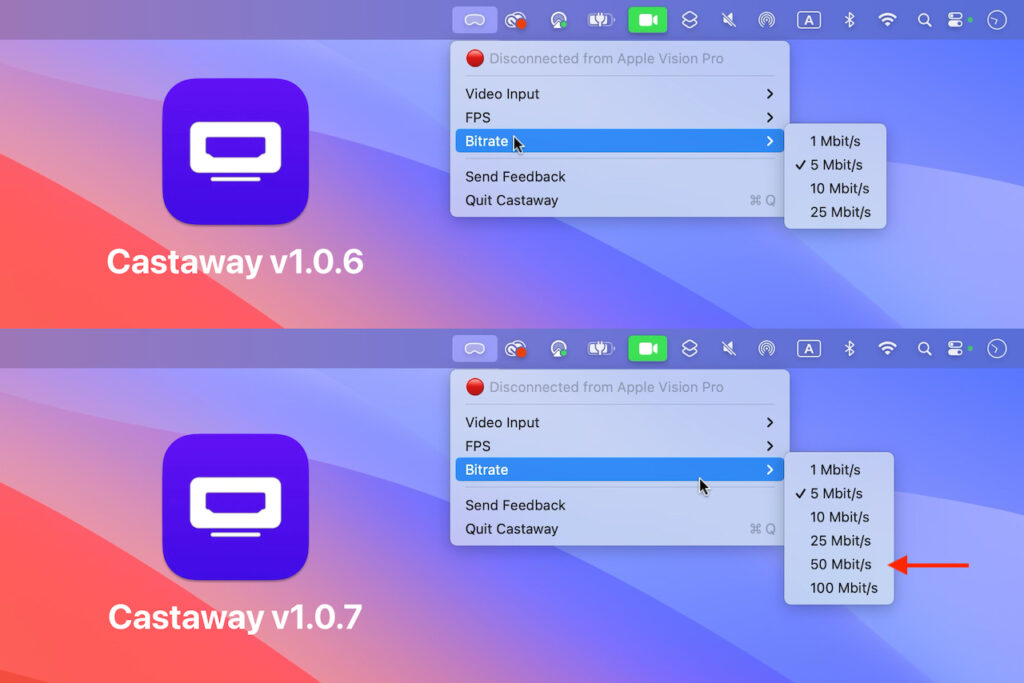 MacやiPadに接続したHDMIキャプチャカードからの映像をVision Proにストリーミングできるアプリ「Castaway」がレイテンシーを削減し、より高ビットレートでの転送に対応。