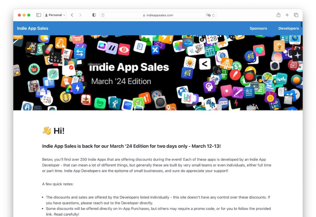 3月12日と13日の2日間限定で個人が開発する250以上のmacOSやiOS/iPadOS、visionOS用インディーアプリが特別価格となる ...