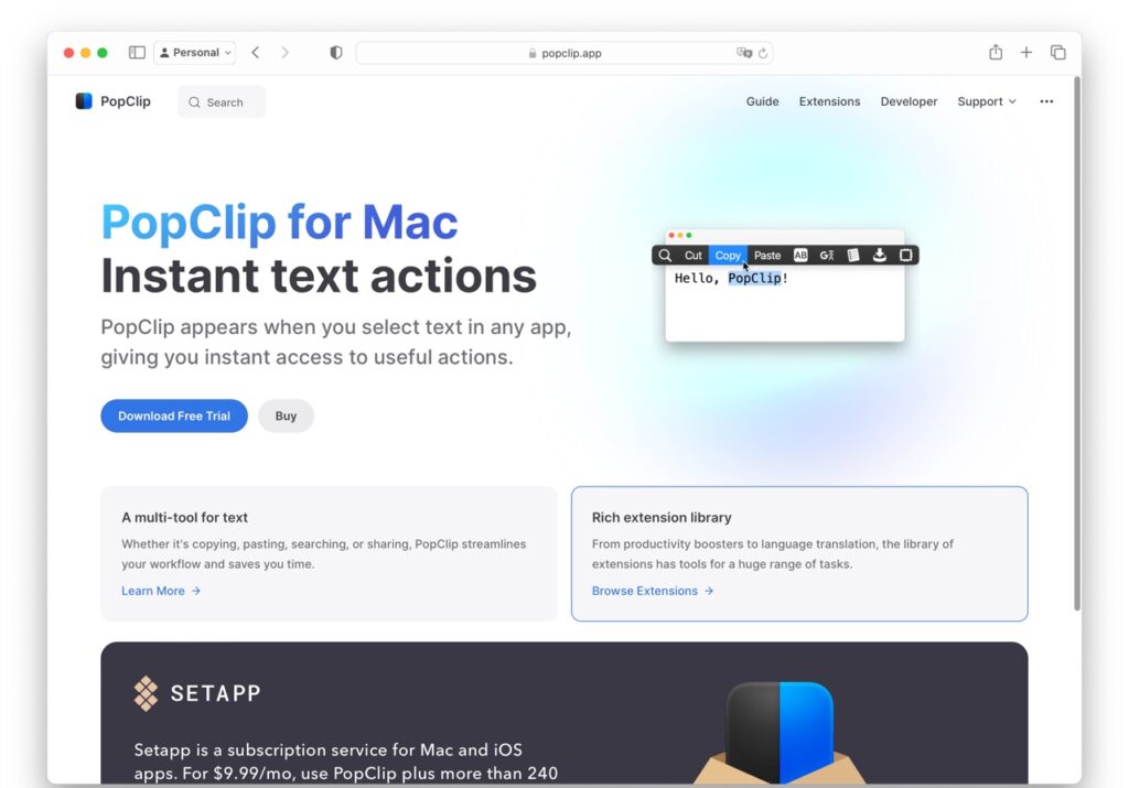 Macのメニュー機能拡張アプリ「PopClip」がMac App Storeから撤退。