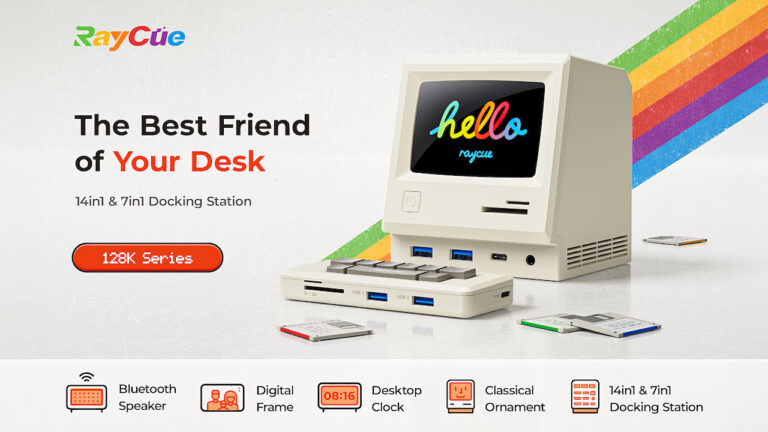 DisplayLinkチップや3.5インチIPSスクリーンを備えたMacintosh 128K風デザインのUSB-Cハブ「RayCue ...