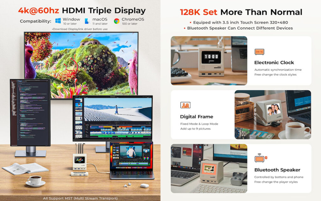 DisplayLinkチップや3.5インチIPSスクリーンを備えたMacintosh 128K風デザインのUSB-Cハブ「RayCue ...