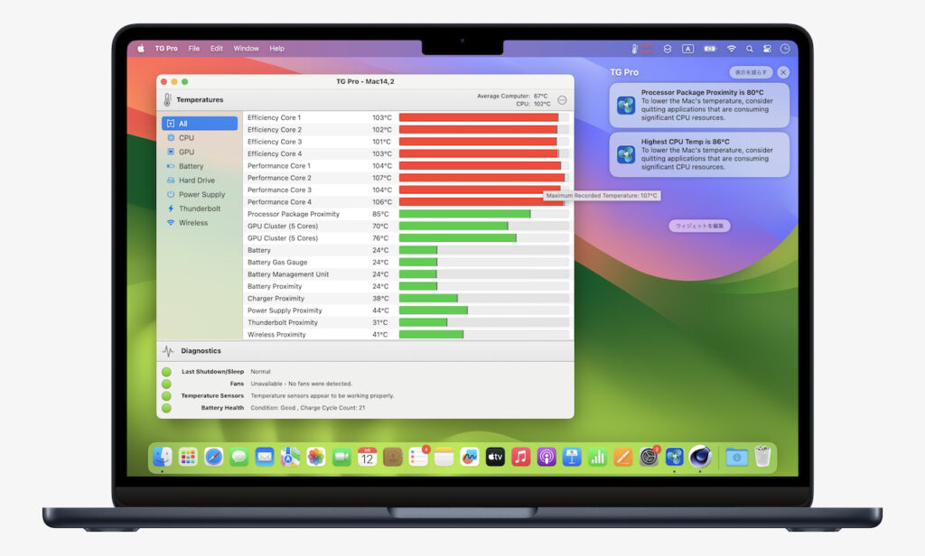 Apple M3チップ搭載のMacBook Airをサポートしたシステムモニタアプリ「TG Pro v2.91」がリリース。