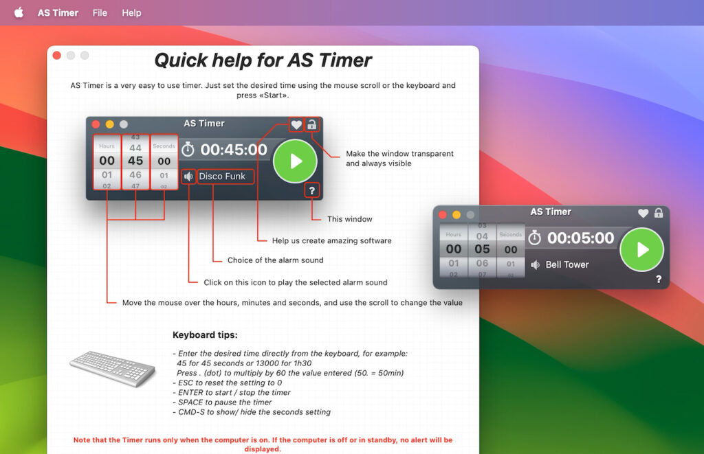 macOS 14 SonomaとApple Siliconに最適化されたシンプルなMac用タイマーアプリ「AS Timer v6.0」がリリース。