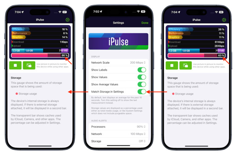 PinPを利用したフローティングウィンドウでiPhoneやiPadのシステム情報を表示してくれる「iPulse for iOS」がストレージのパージ可能領域表示とAppleチップの発熱警告に対応。