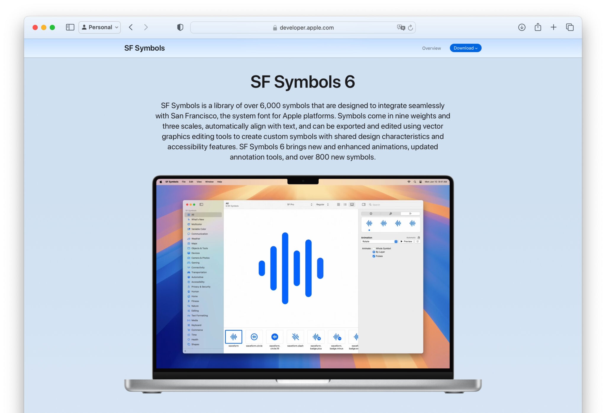 Apple、macOS 15 SequoiaやiOS 18で追加される800以上の新しいシンボルをサポートした「SF Symbols 6」のBeta版をリリース。