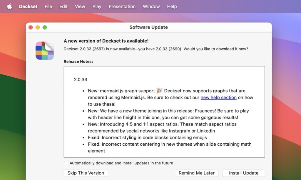 Markdownでプレゼンテーションスライドが作成できるMac/iPhoneアプリ「Deckset」がMermaid.jsをサポートしコードブロックでのグラフ作成が可能に。