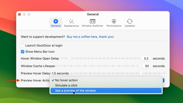 アプリケーションウィンドウのプレビューを表示してくれるMacアプリ「DockDoor」に、プレビューウィンドウのホーバーアクションが追加。