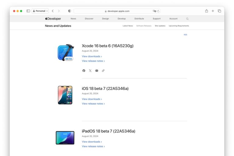 Apple、開発者向けに「iOS 18/iPadOS 18」や「visionOS 2」などのBeta 7と「Xcode 16」のBeta 6を公開。