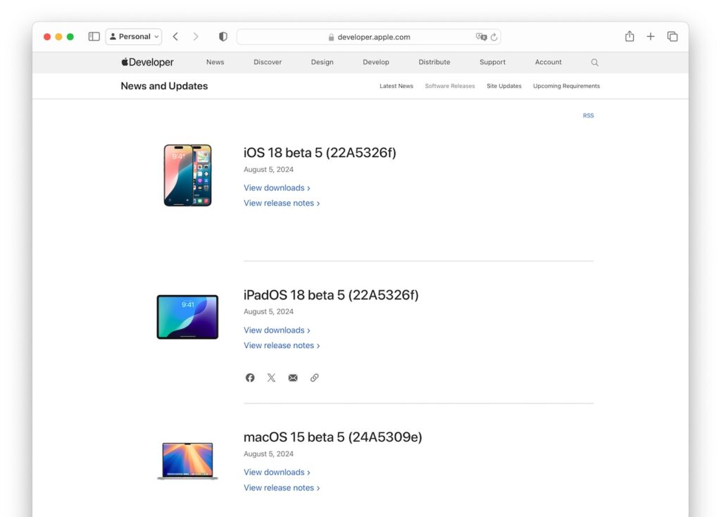 Apple、開発者向けにmacOS 15 SequoiaやiOS/iPadOS 18、visionOS 2のBeta 5を公開。iPhoneをMacから操作できるiPhone ...