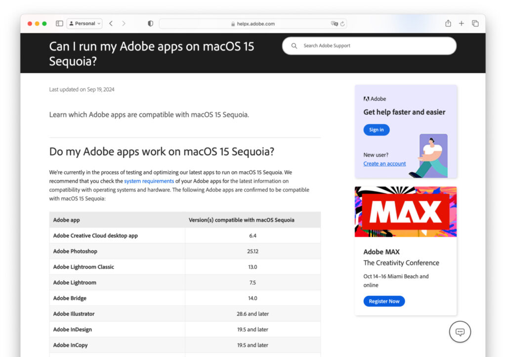 Adobe、macOS 15 SequoiaとAdobe製アプリの互換性情報を公開。 | AAPL Ch.