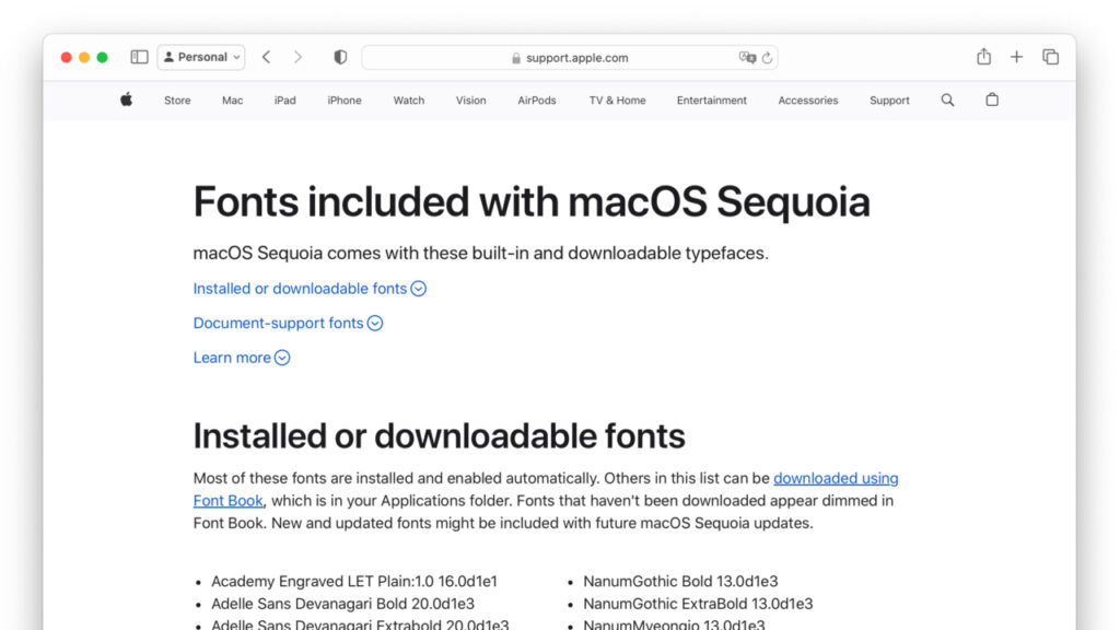 Apple、macOS 15 Sequoiaに同梱されているフォントリストを公開。ヒラギノ角ゴ 繁体中文(TC)などがダウンロード可能に ...