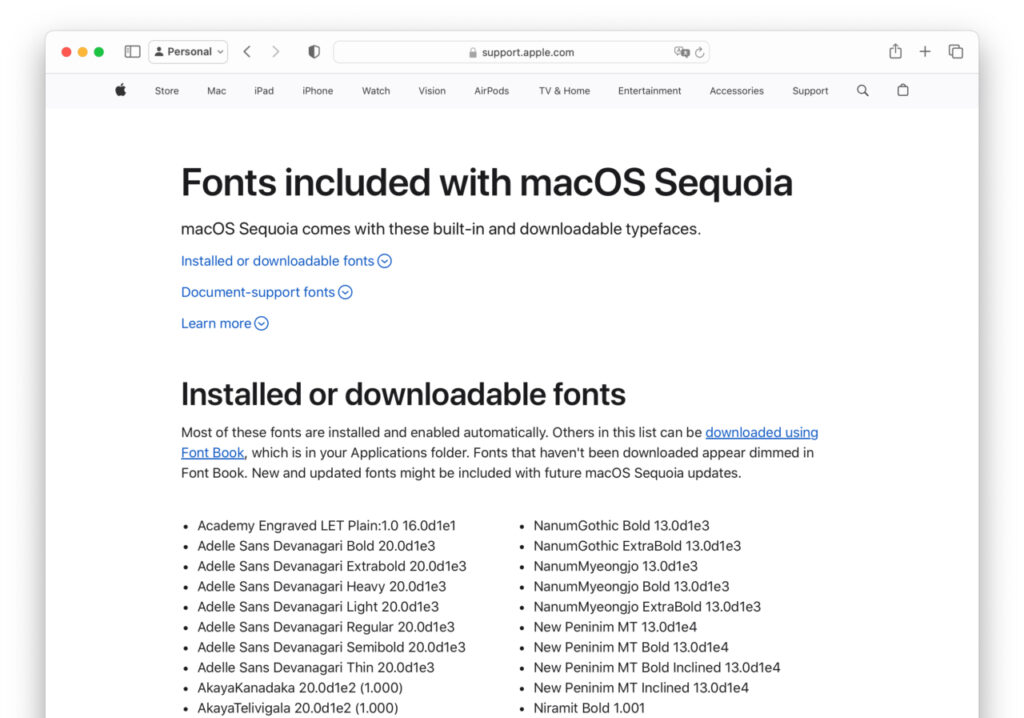 Apple、macOS 15 Sequoiaに同梱されているフォントリストを公開。ヒラギノ角ゴ 繁体中文(TC)などがダウンロード可能に。 | AAPL Ch.