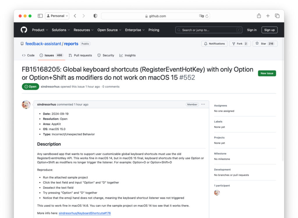 Apple、macOS 15 Sequoiaで「Option+文字」や「Option+Shift+文字」キーのショートカットキーが利用できなく ...