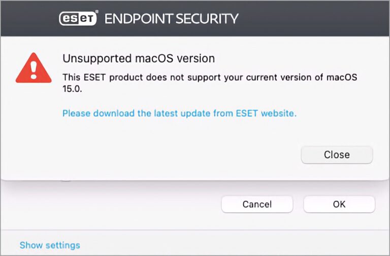 ESET、ESETのセキュリティアプリを最新のバージョンにアップデートせずにmacOS 15 Sequoiaへアップグレードすると、ネットワーク接続ができなくなる不具合があるとしてサポート ...