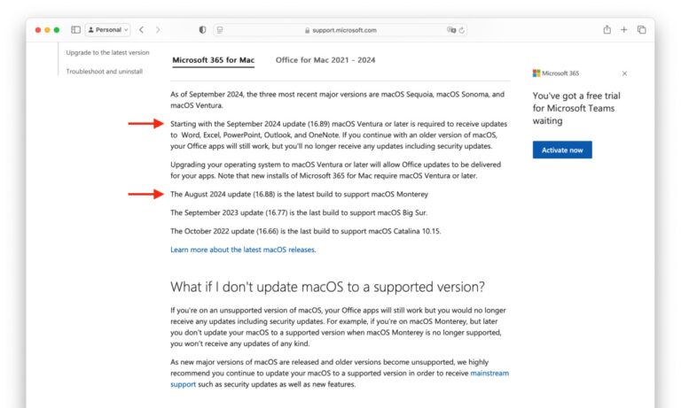 macOS 15 Sequoiaのリリースに伴い、近く「Microsoft 365/Office 2021,2024」でmacOS 12 Montereyのサポートが終了。 | AAPL Ch.