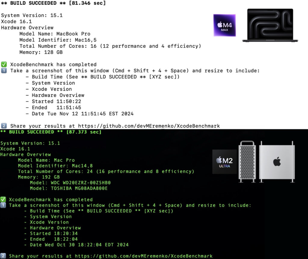 Apple M4ファミリーのXcodeベンチマークスコアまとめ。16コアCPUのM4 Maxは24コアCPUのM2 Ultraを上回るもよう。 | AAPL Ch.