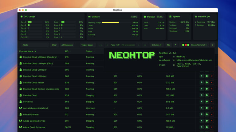 RustとSvelteで開発されたオープンソースのmacOS用システムモニタアプリ「NeoHtop」がリリース。 | AAPL Ch.