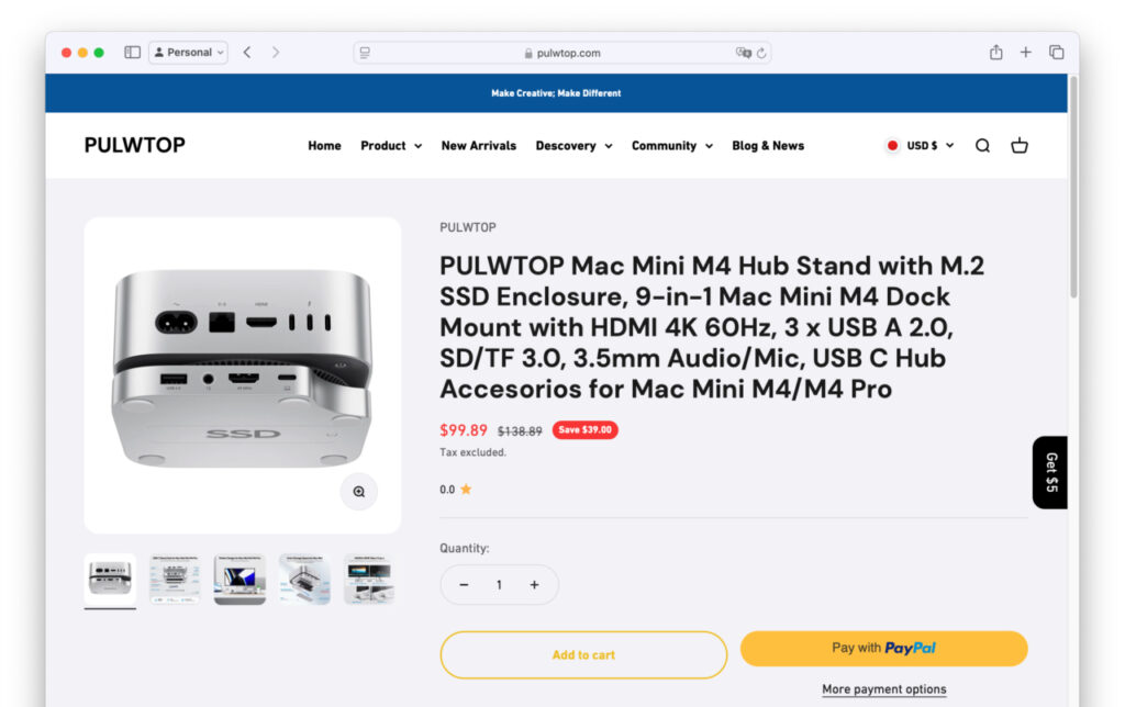 PULWTOP、Mac mini (2024)の電源ボタンにもアクセスでき、2.4GHz Wi-Fi対策も行ったUSB-Cハブ「PULWTOP Mac Mini M4 Hub Stand ...