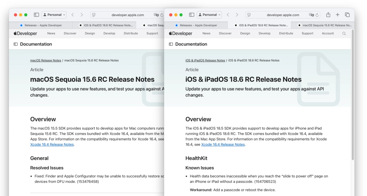 Apple、開発者向けに「macOS 15.6 Sequoia」や「iOS/iPadOS 18.6」、「visionOS 2.6」のRC版を公開。 | AAPL Ch.