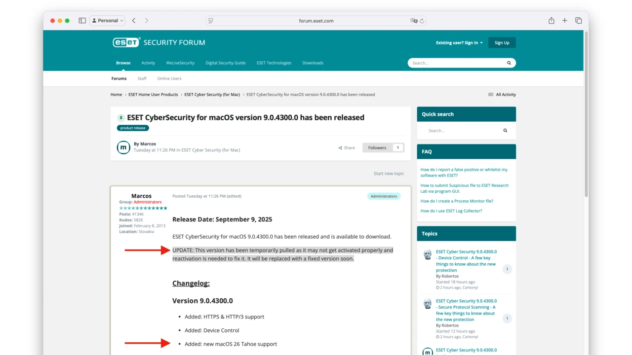 キヤノンITS、macOS 26 Tahoeに対応した個人/SOHO向け「ESET Cyber Security V9.0.4500.0」を公開。 | AAPL Ch.